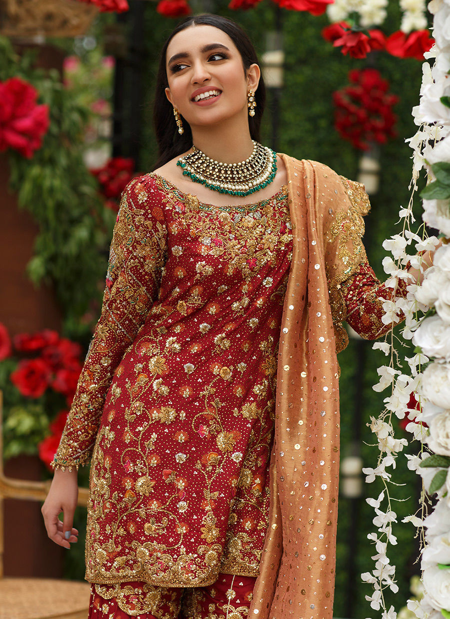 Red Bridal Sharara Shirt Pakistani Bridal Dress – Nameera by Farooq