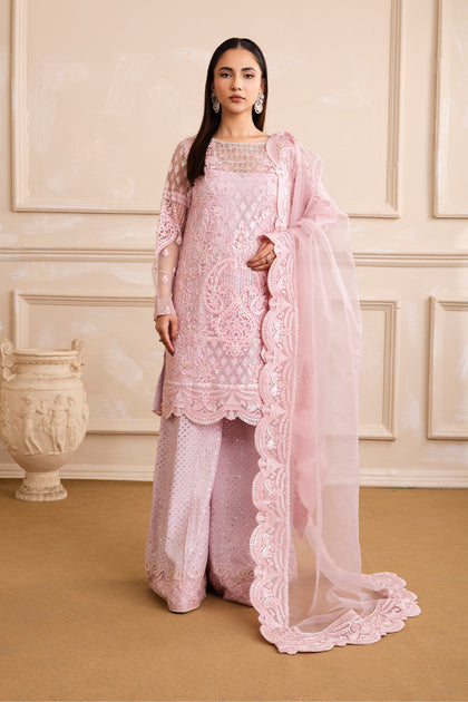 Dusty Pink Embroidered Ensemble Pakistani Dress – Nameera by Farooq