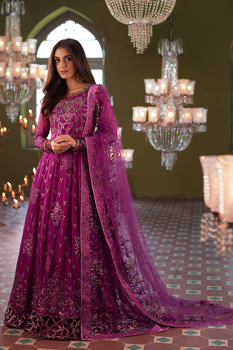 Magenta Pakistani Wedding Dress in Long Frock Style – Nameera by Farooq