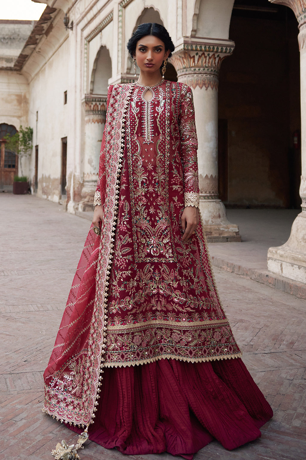 Maroon Pakistani Wedding Dress Classic Kameez Sharara – Nameera by Farooq