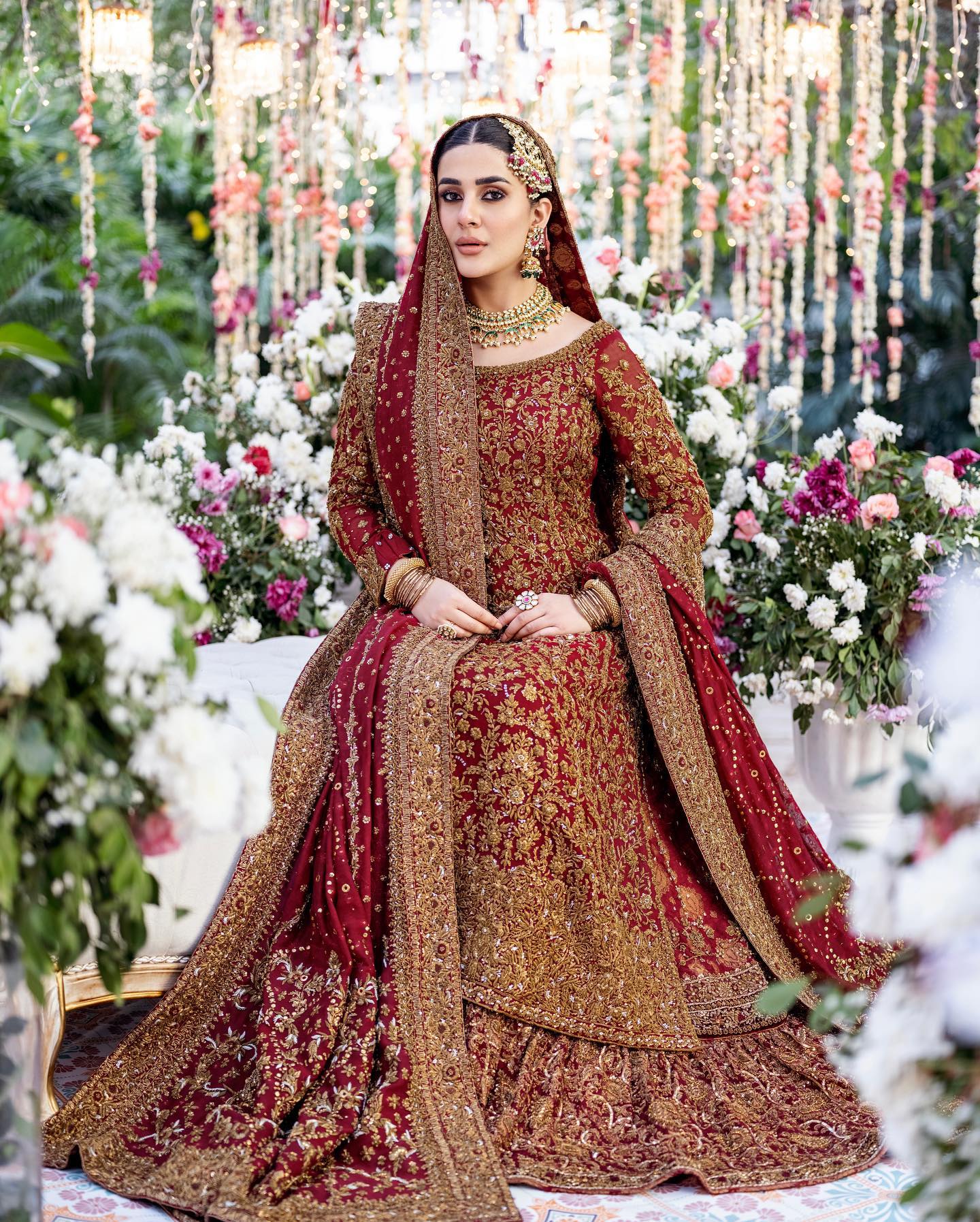 Maroon Red Kameez Lehenga for Pakistani Bridal Dresses – Nameera by Farooq