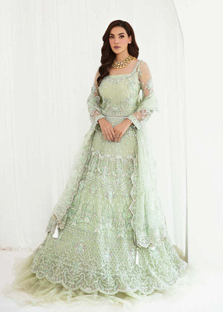 Mint Green Huge Flare Pishwas Pakistani Wedding Dress – Nameera by Farooq
