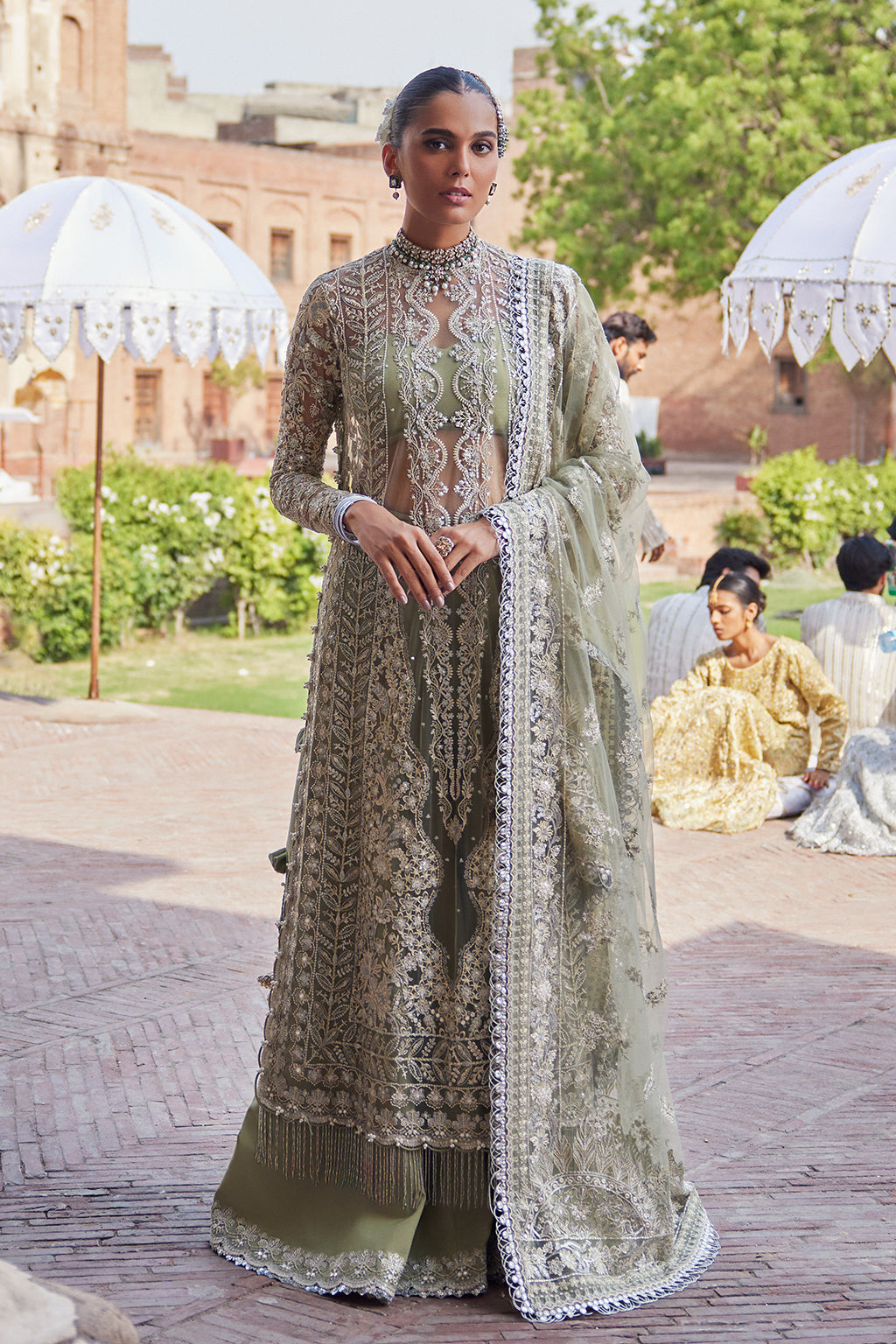 Mint Green Pakistani Wedding Dress in Gown Gharara Style – Nameera by ...
