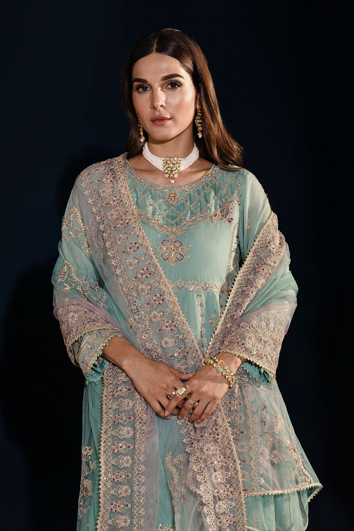 Aqua Blue Embellished Kalidar Frock Pakistani Party Dress – Nameera by ...