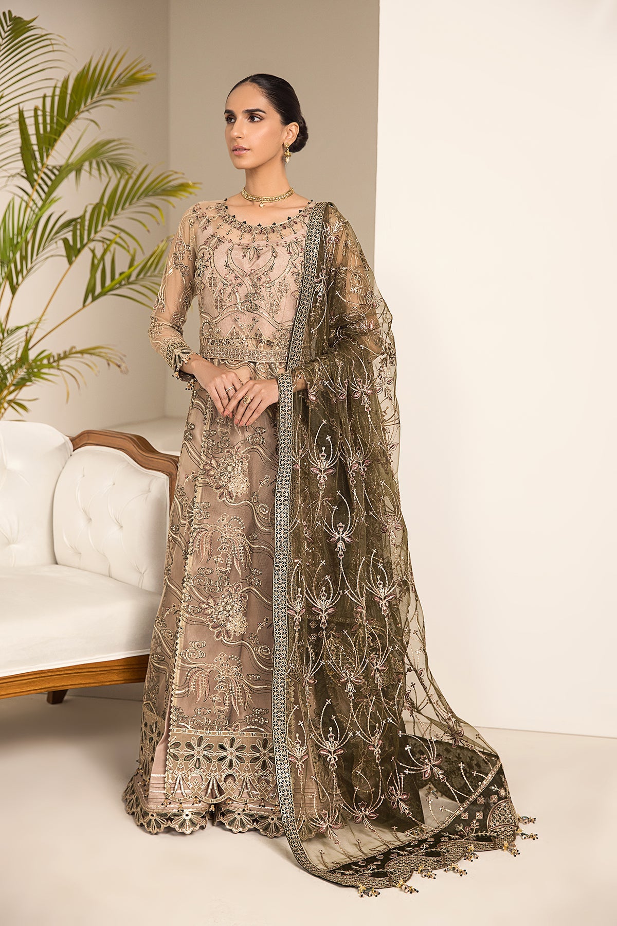 Embroidered Dusty Skin Pakistani Salwar Kameez Dupatta – Nameera by Farooq