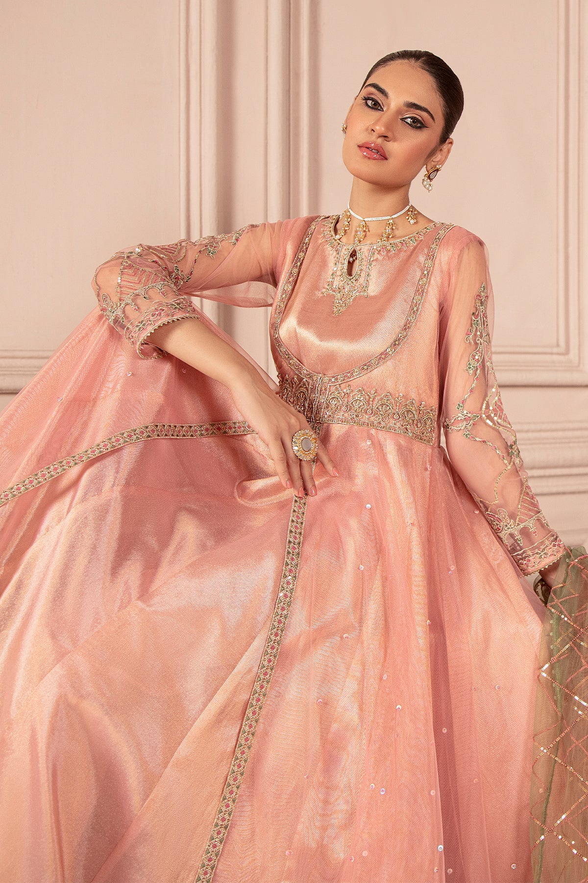 Blush Pink Embroidered Pakistani Pishwas Party Dress – Nameera by Farooq