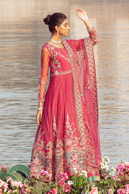 Bright Pink Pakistani Wedding Dress in Long Frock Style – Nameera by Farooq