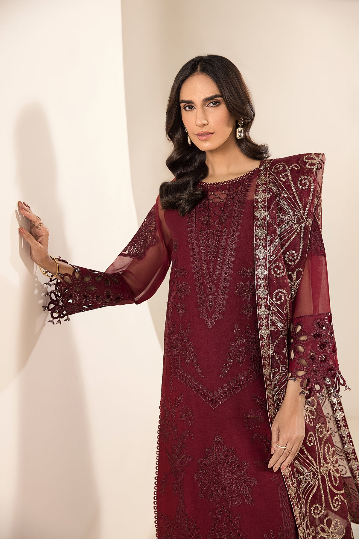 Maroon Salwar Kameez Embroidered Pakistani Salwar Suit – Nameera by Farooq