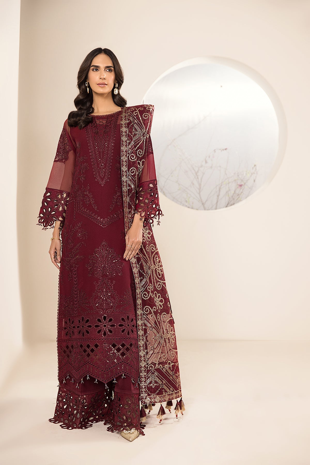 Maroon Salwar Kameez Embroidered Pakistani Salwar Suit – Nameera by Farooq