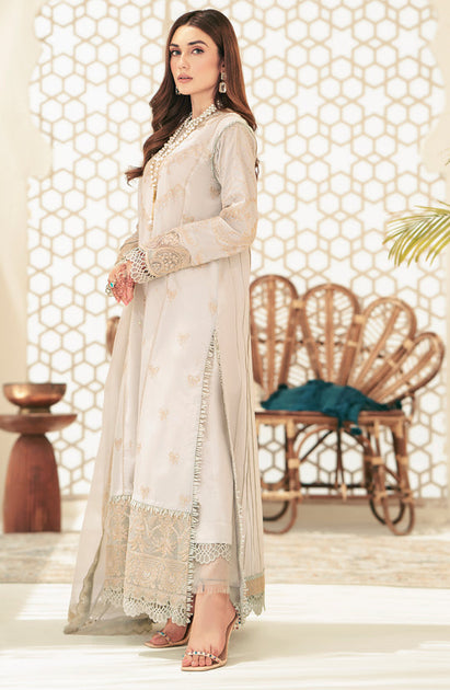 Cream Color Pakistani Embroidered Salwar Kameez Dupatta – Nameera by Farooq