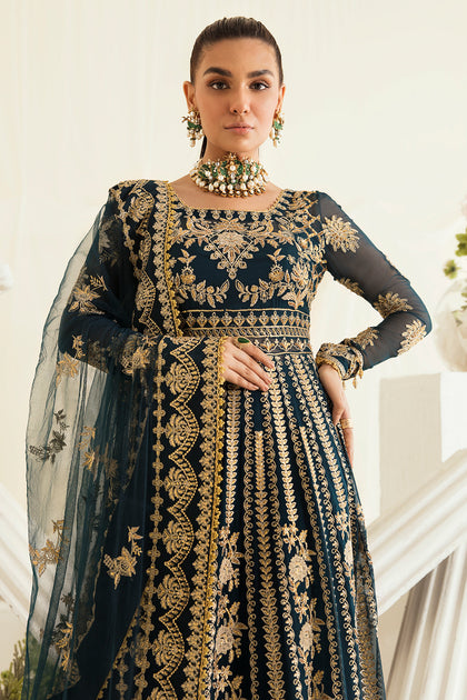 Dark Blue Embellished Pakistani Wedding Pishwas Dress – Nameera by Farooq