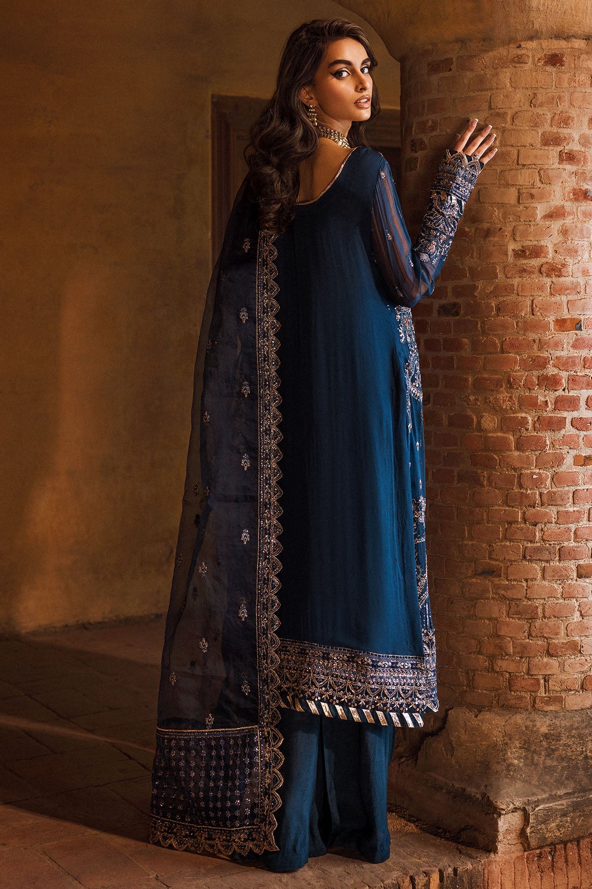 Elegant Royal Blue Chiffon Pakistani Salwar Kameez – Nameera by Farooq