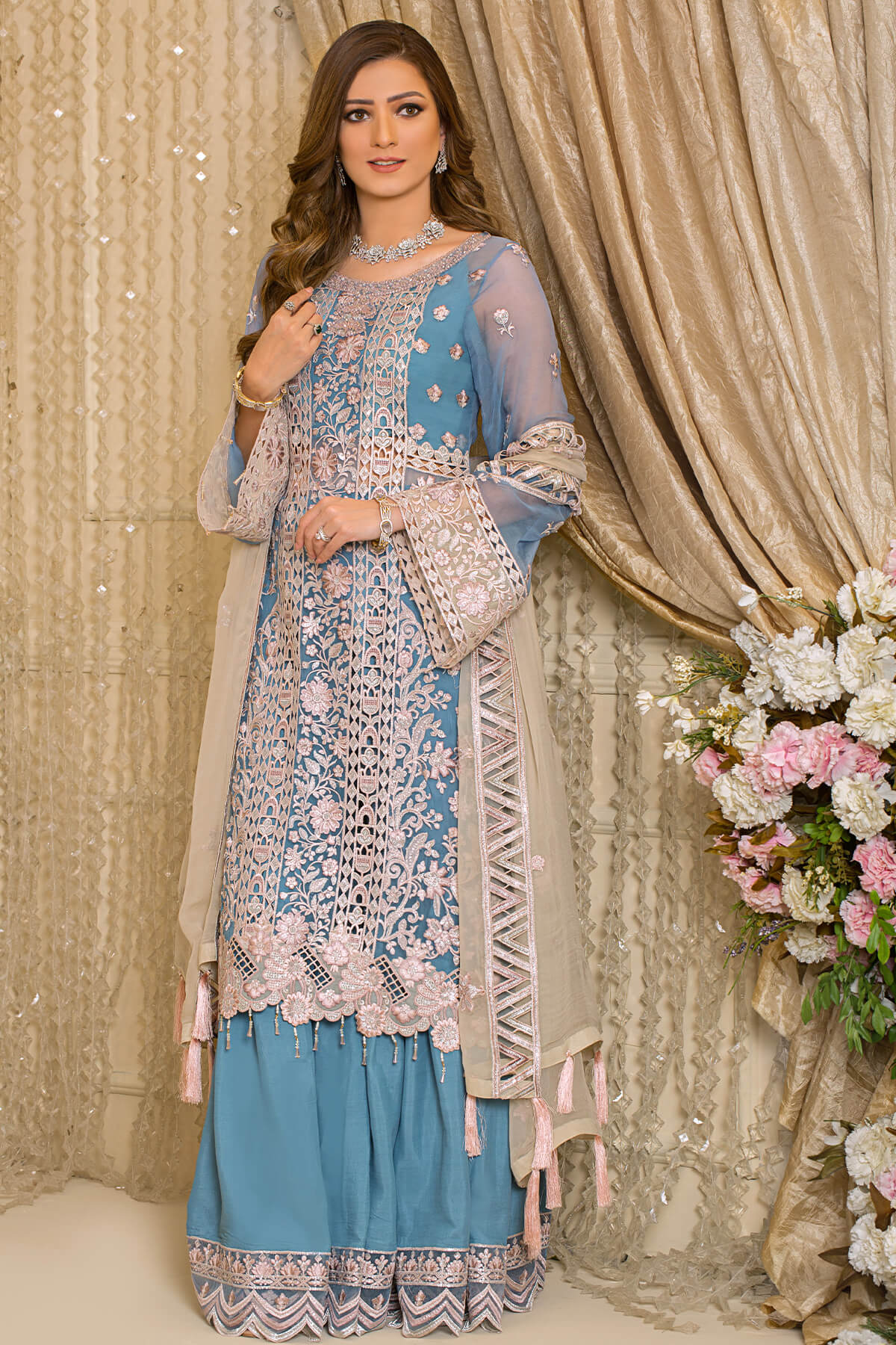 Elegant Blue Embellished Pakistani Salwar Kameez Dupatta – Nameera by ...