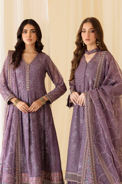 Embroidered Lilac Pakistani Frock Capri Embellished Dupatta – Nameera ...