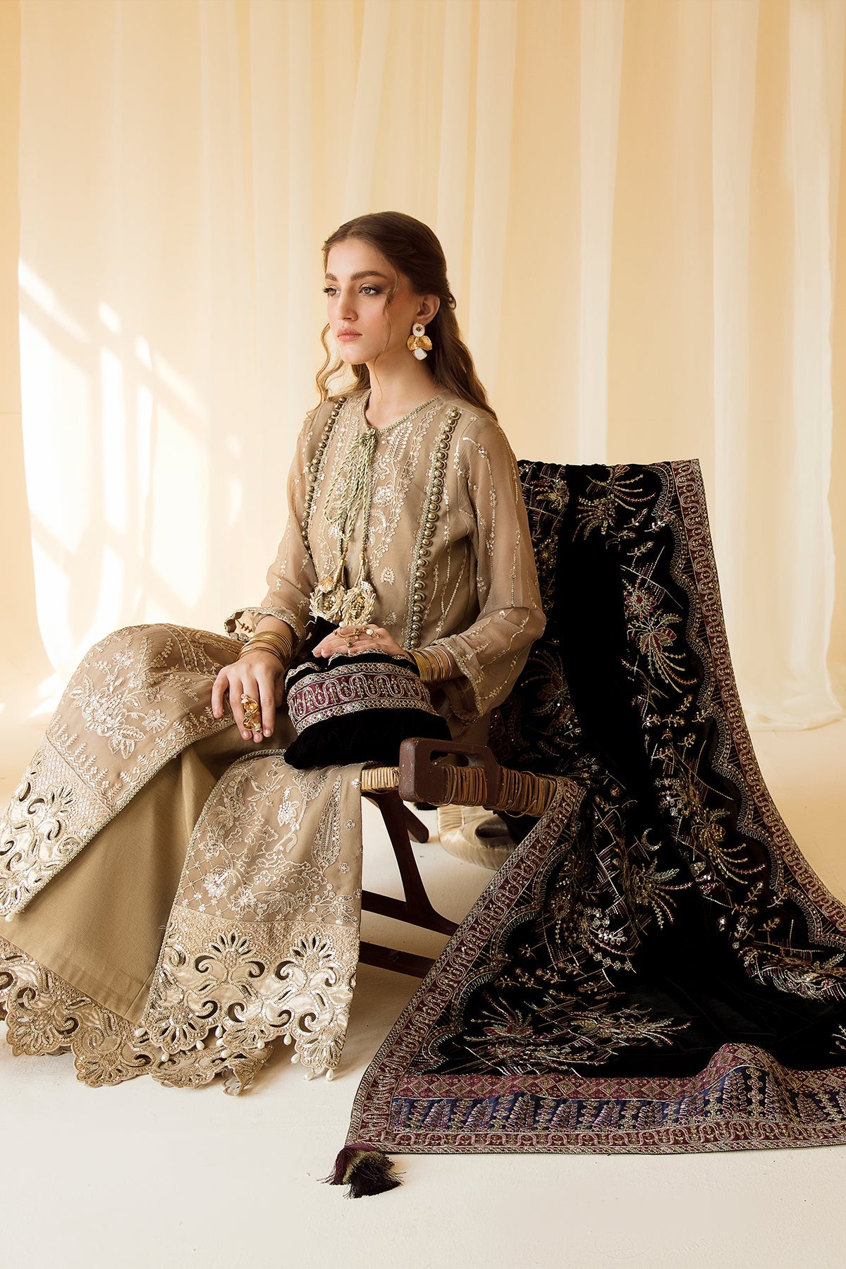 Gold Embroidered Pakistani Salwar Kameez Wedding Dress – Nameera by Farooq