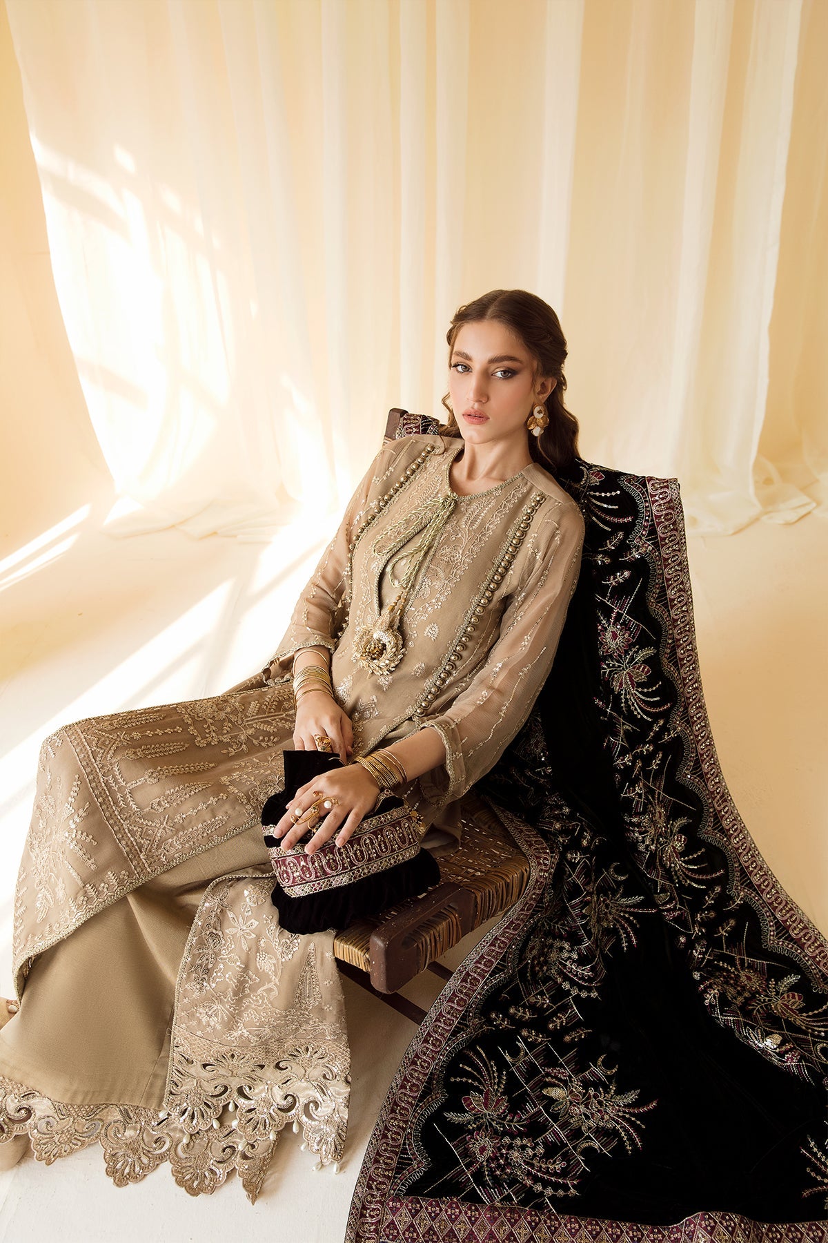 Gold Embroidered Pakistani Salwar Kameez Wedding Dress – Nameera by Farooq