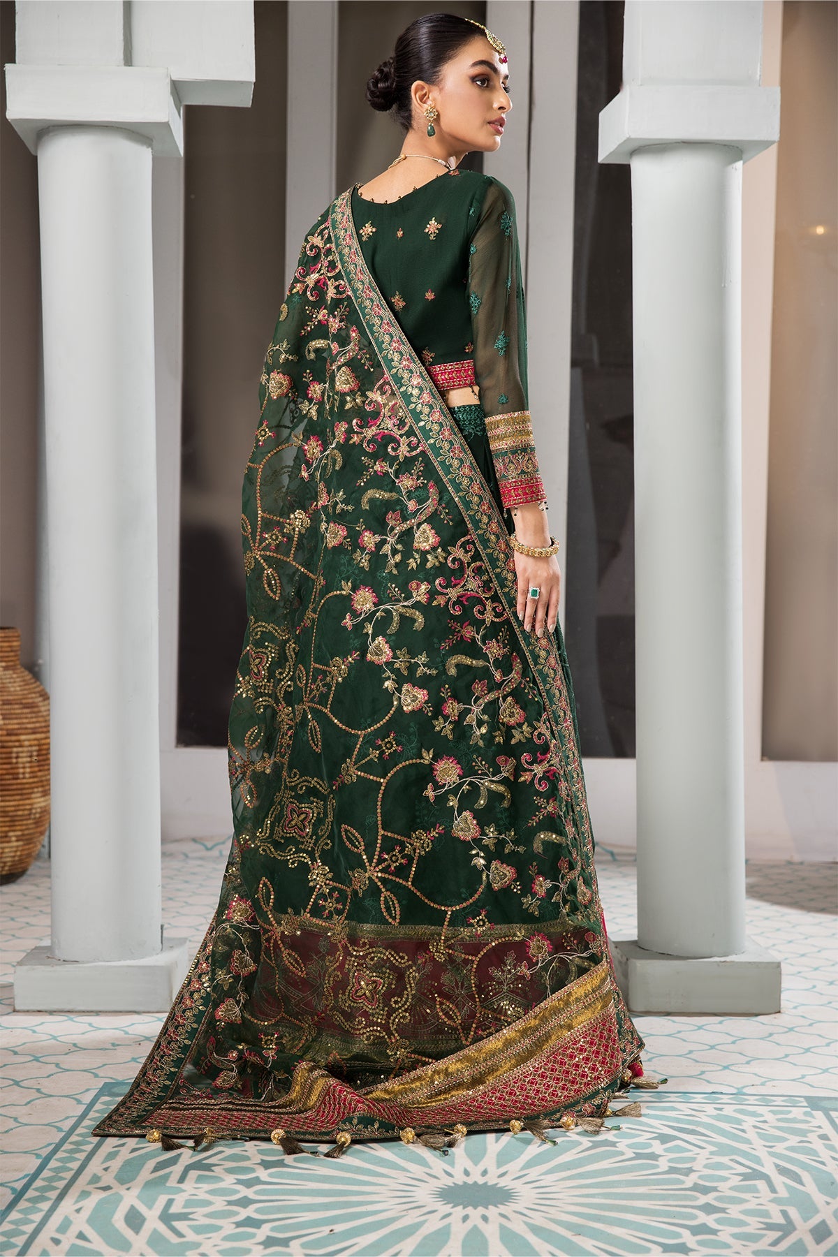 Embellished Bottle Green Pakistani Pishwas Wedding Dress – Nameera by ...