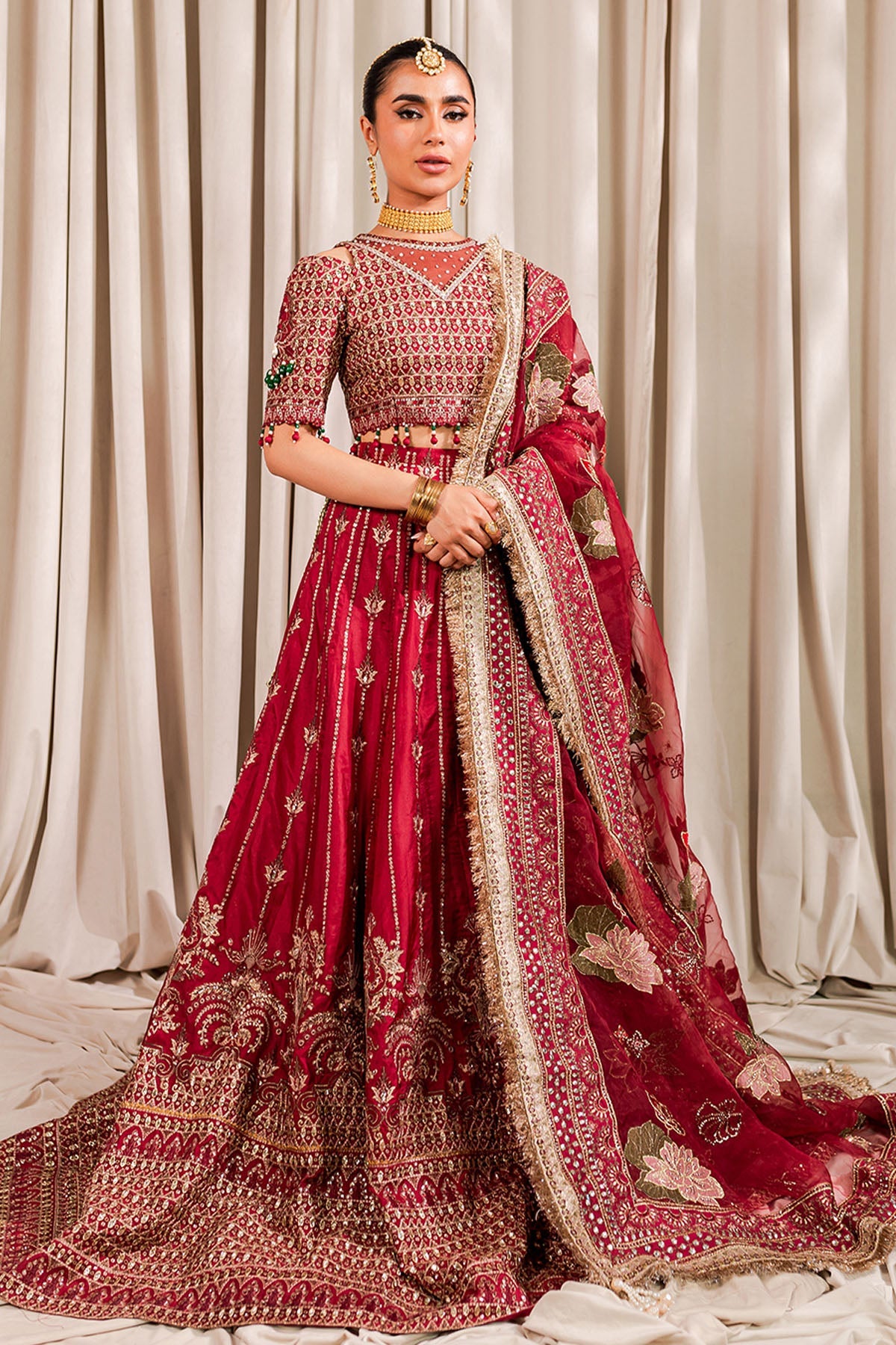 Heavily Embellished Maroon Pakistani Pishwas Frock Wedding Dress ...