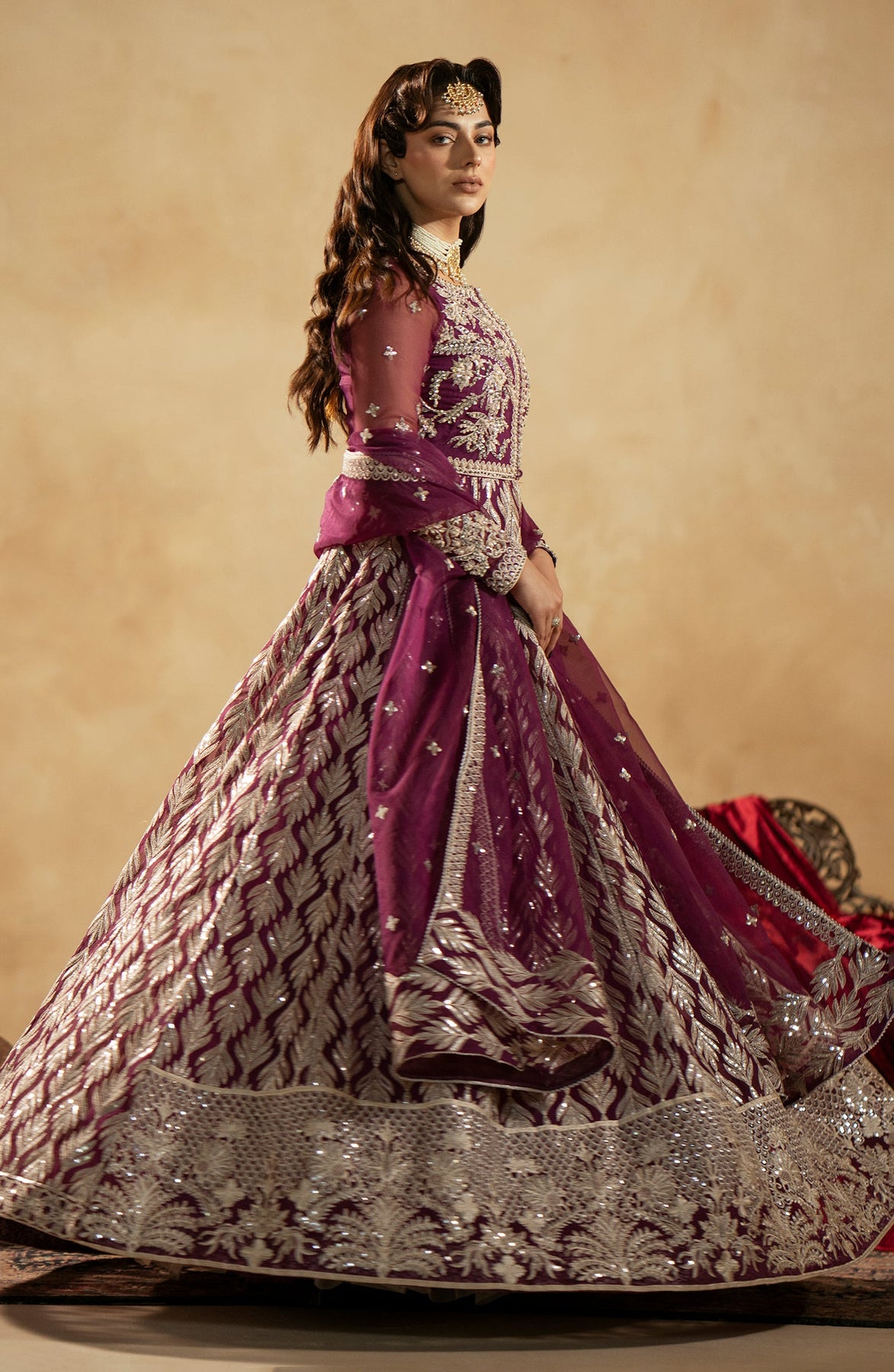 Magenta Shade Pakistani Wedding Dress Kalidar Pishwas – Nameera by Farooq