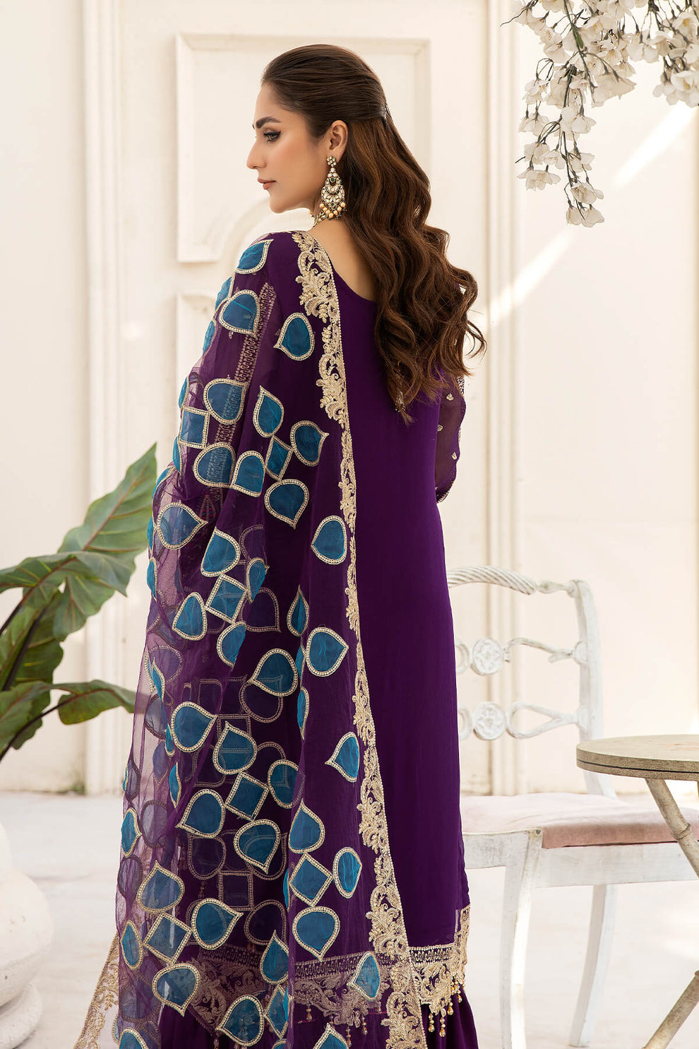 Luxury Purple Embroidered Pakistani Salwar Kameez Suit – Nameera by Farooq
