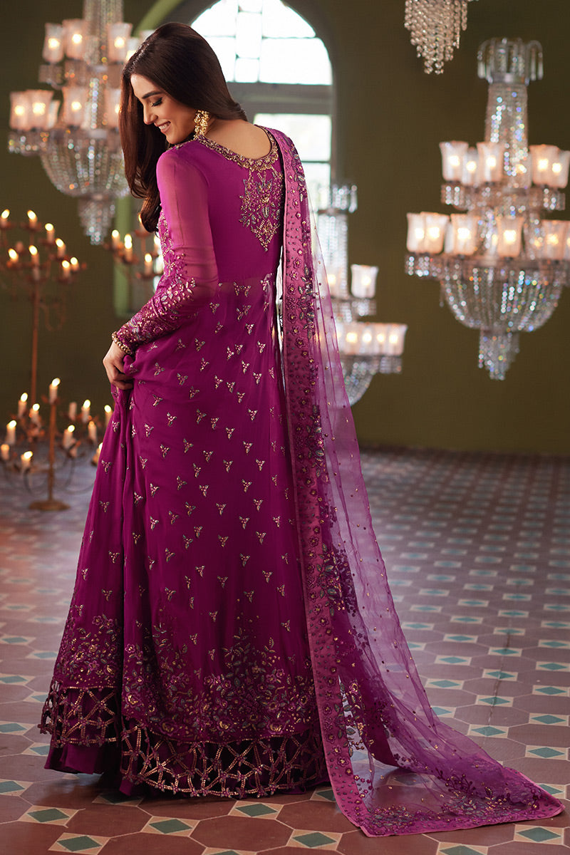 Magenta Pakistani Wedding Dress in Long Frock Style – Nameera by Farooq