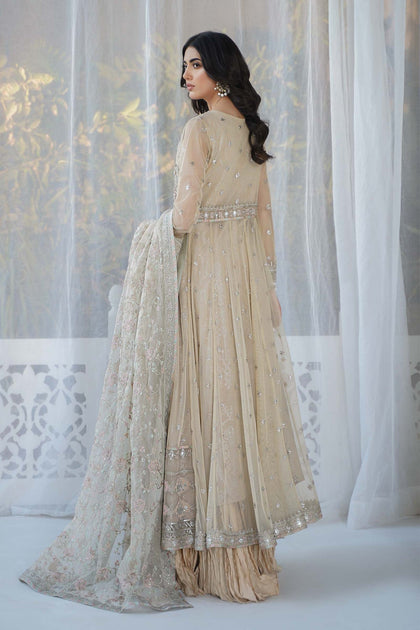 Maria B Skin Shade Embroidered Pakistani Party Wear Frock Dress ...
