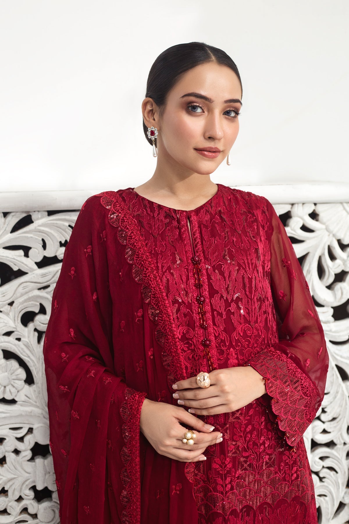 Maroon Pakistani Embroidered Salwar Kameez Dupatta Suit – Nameera by Farooq