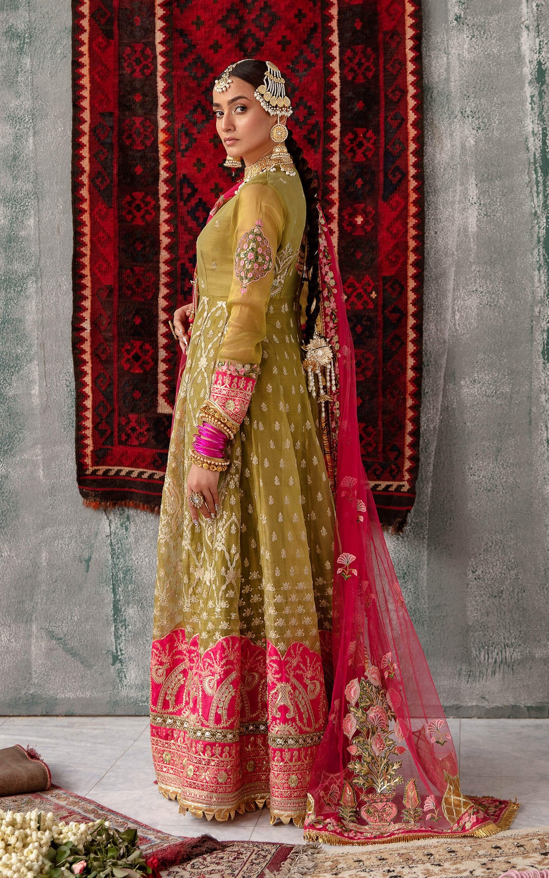Mehndi Green Embellished Pishwas Pakistani Wedding Dress – Nameera by ...