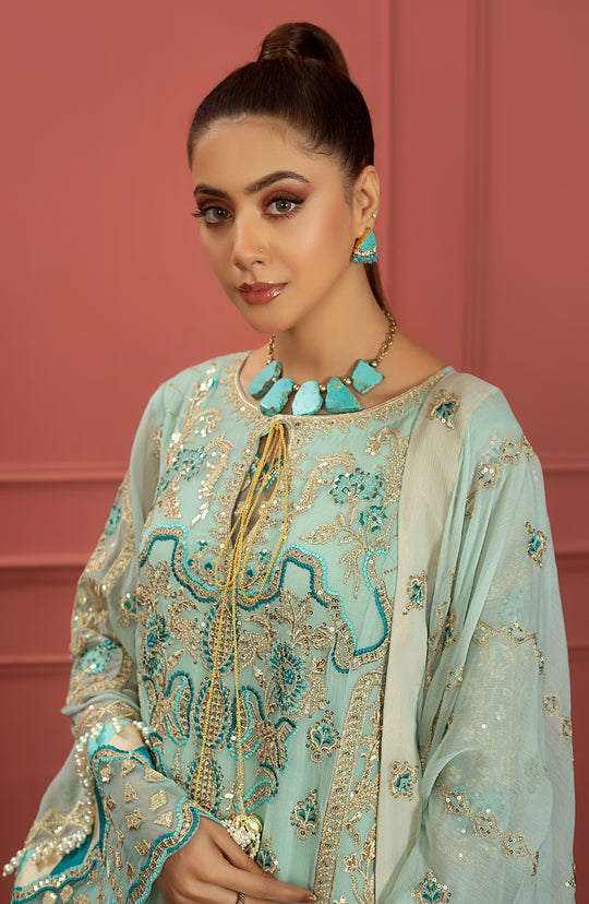 Azure Blue Embellished Pakistani Salwar Kameez Suit – Nameera by Farooq