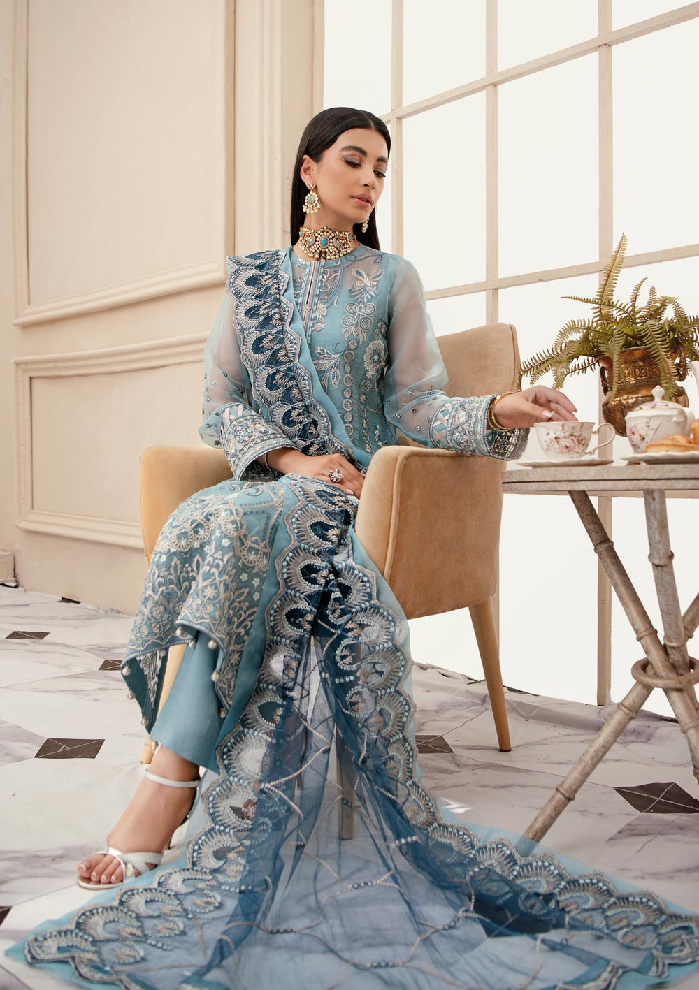 Luxury Sky Blue Capri Style Pakistani Salwar Kameez Dupatta – Nameera ...