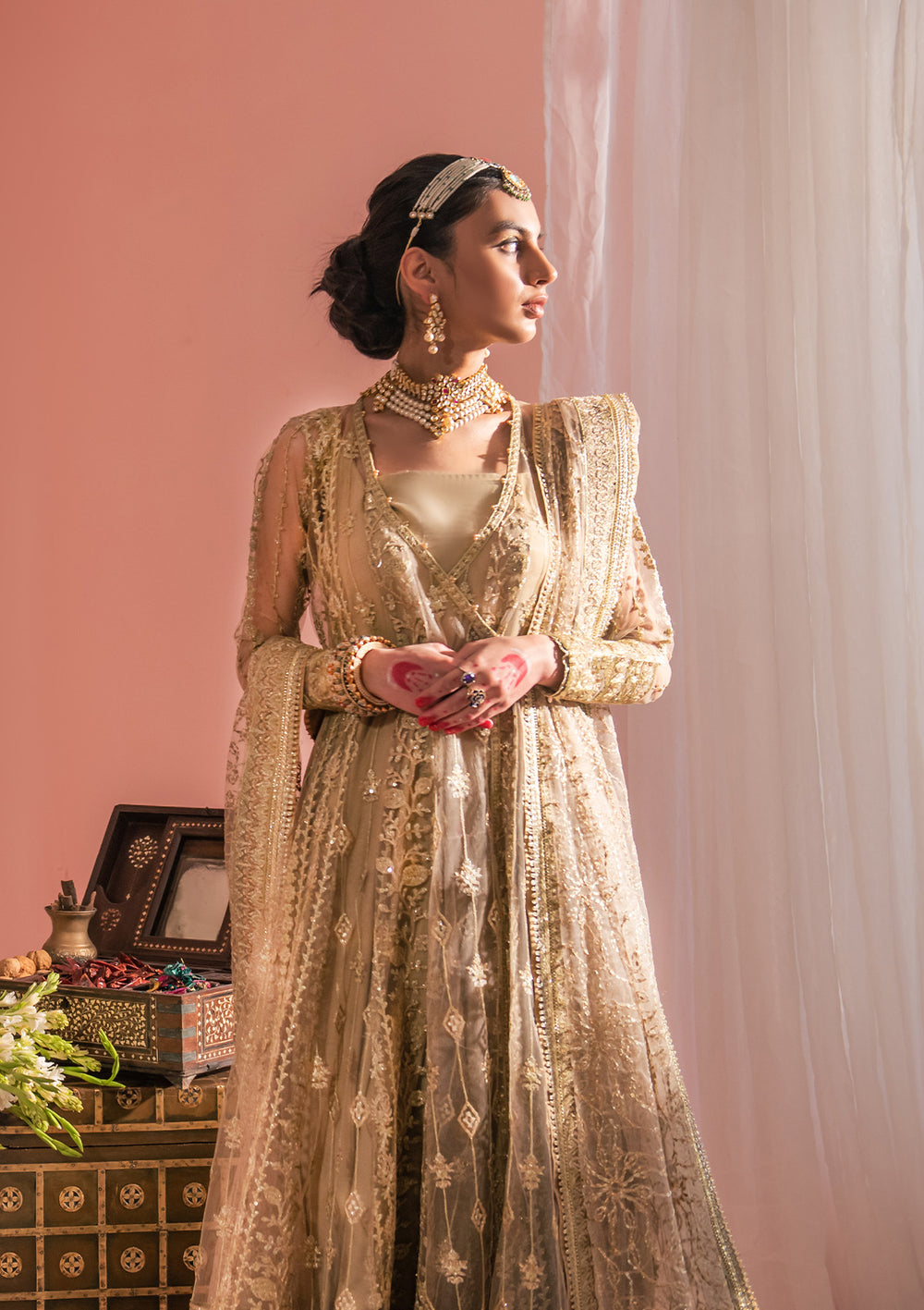Sparkling Golden Embroidered Pishwas Lehenga Wedding Dress – Nameera by ...