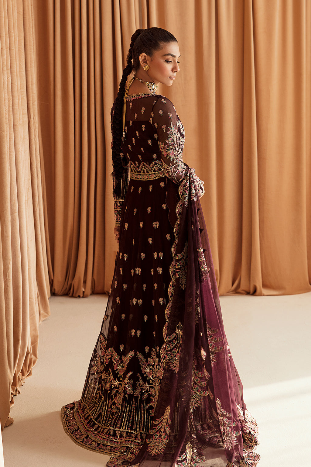 Traditional Brown Pakistani Wedding Dress Pishwas Style – Nameera by Farooq