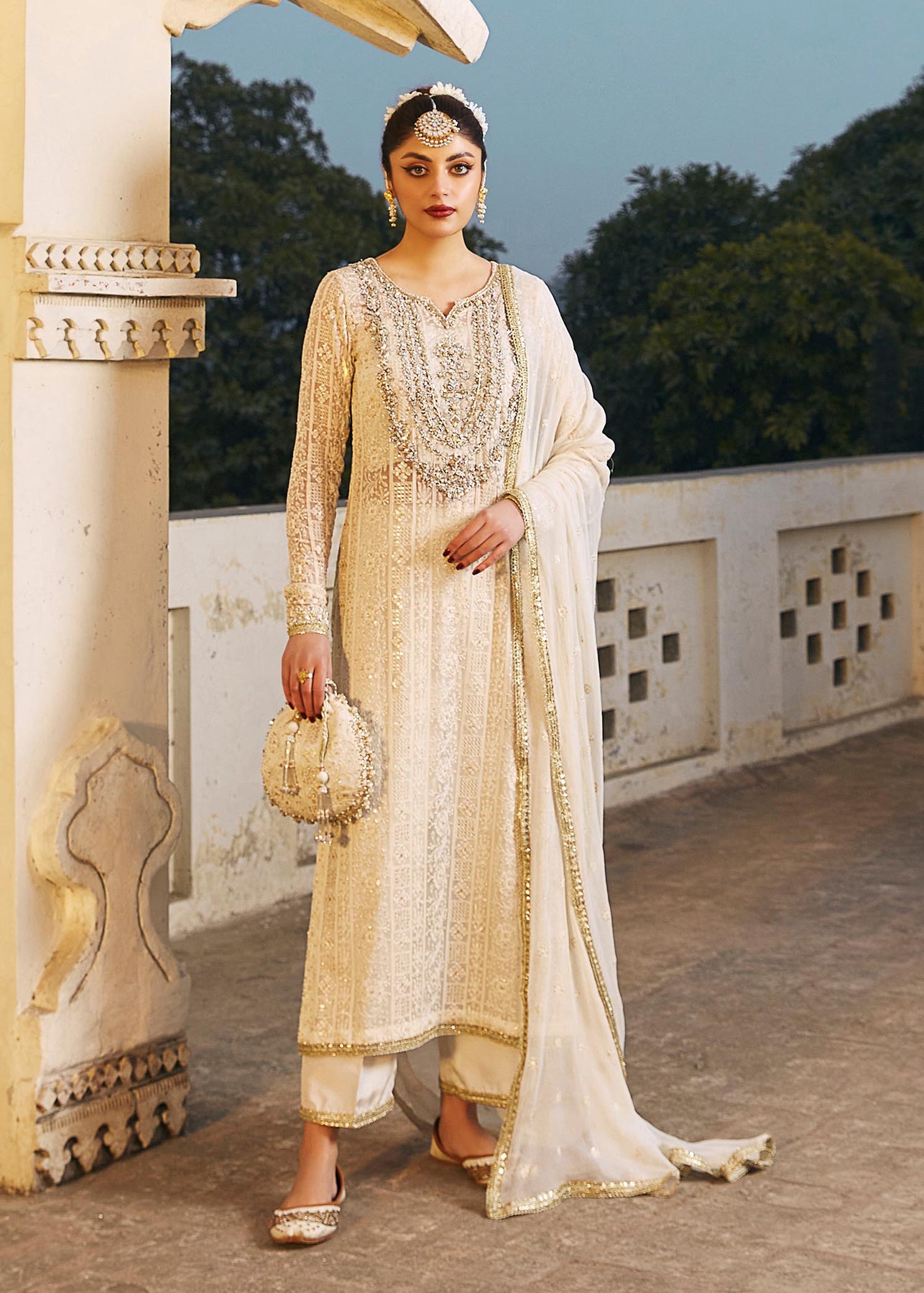 Off White Kameez and Trouser Pakistani Wedding Dress – Nameera by Farooq
