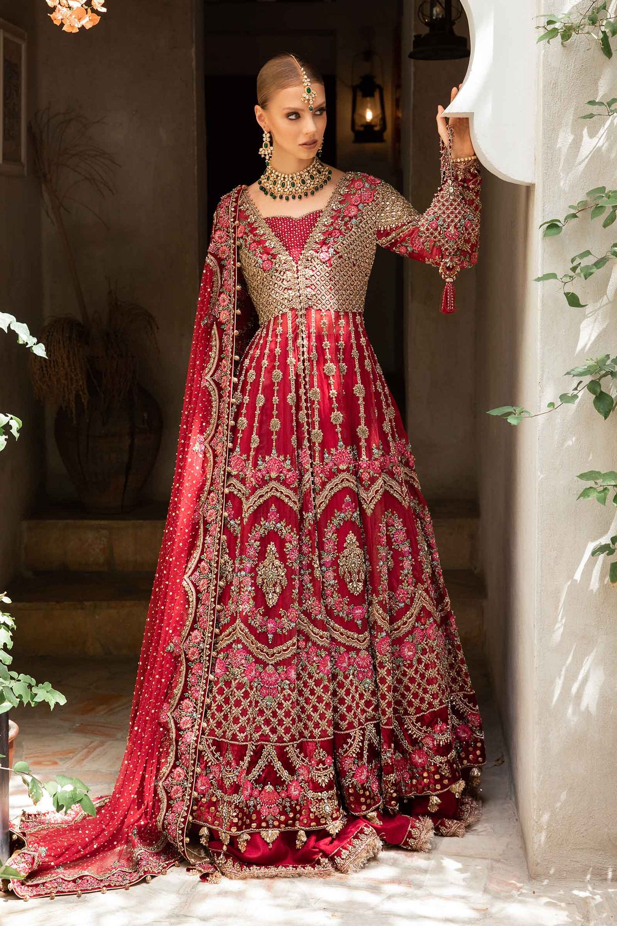 Open Gown with Lehenga Dupatta Pakistani Bridal Dress – Nameera by Farooq