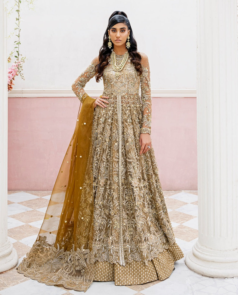 Open Pakistani Bridal Gown and Lehenga Dupatta Dress – Nameera by Farooq