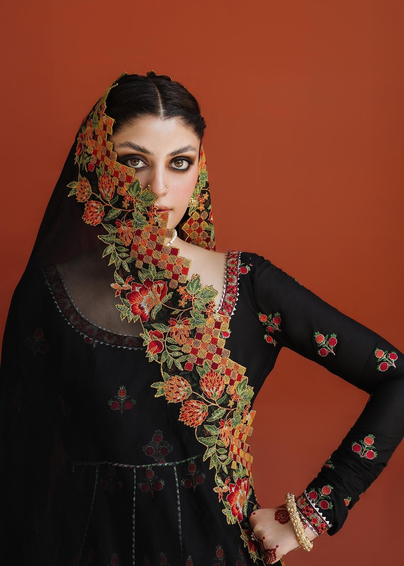 Pakistani Black Dress in Pishwas Style for Wedding – Nameera by Farooq