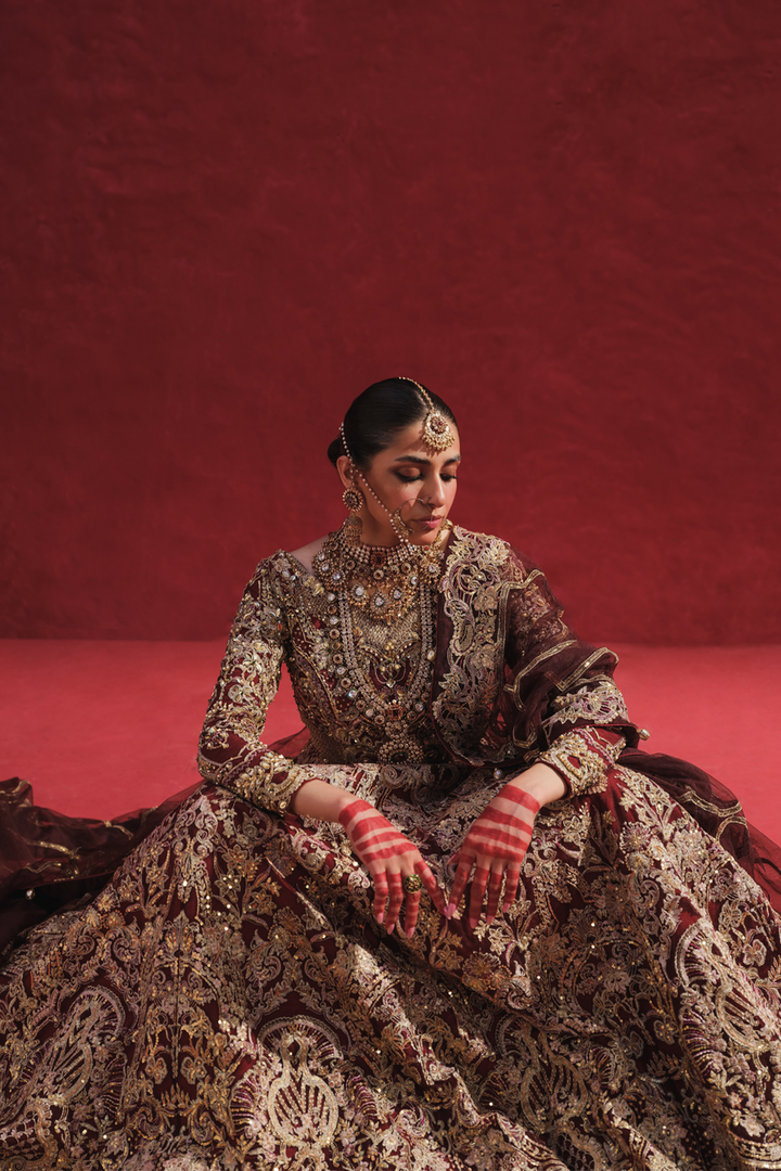 Maroon Zinc Lehenga Frock for Pakistani Bridal Dresses – Nameera by Farooq