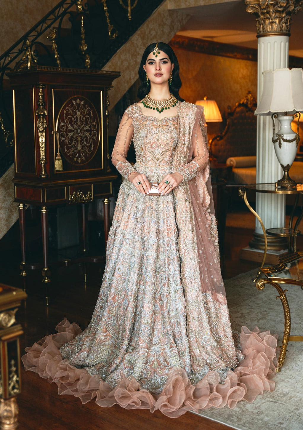 Pakistani Bridal Dress in Embellished Walima Gown Style – Nameera by Farooq