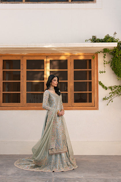 Pakistani Bridal Dress in Farshi Lehenga Kameez Style – Nameera by Farooq