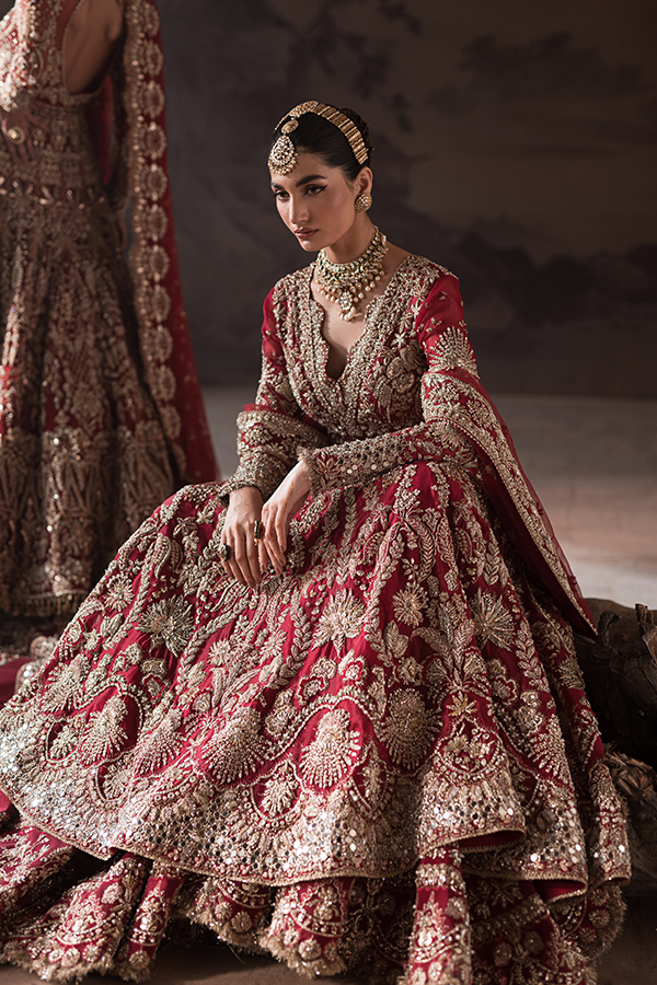 Pakistani Bridal Dress in Farshi Lehenga Gown Style – Nameera by Farooq