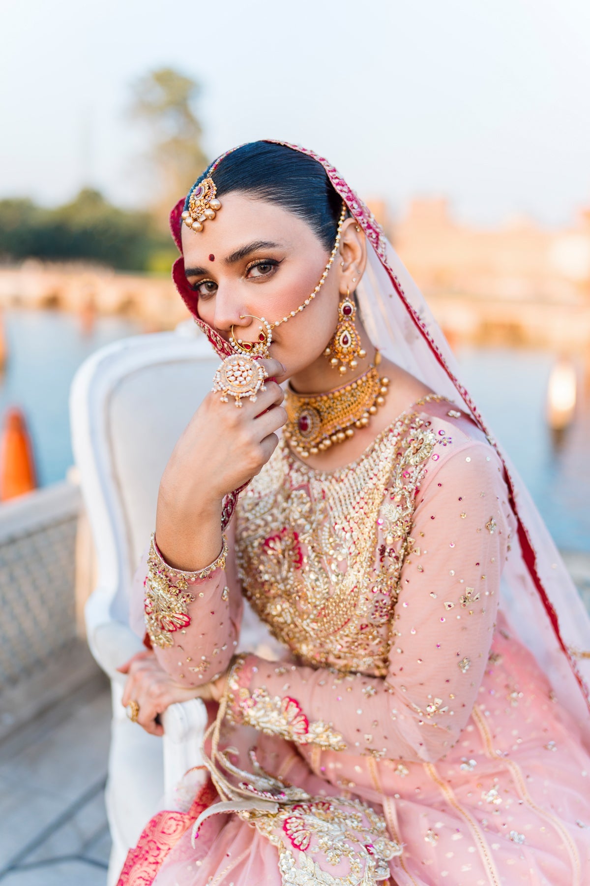 Pink Pakistani Bridal Dress in Frock and Lehenga Style – Nameera by Farooq