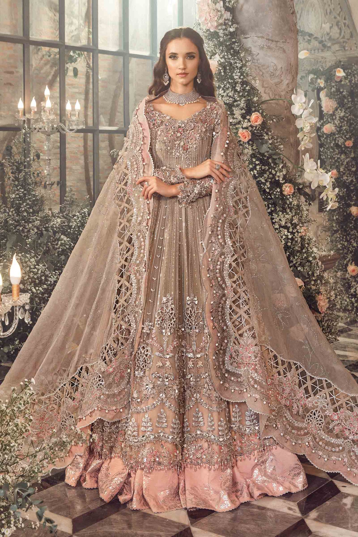 Pakistani Bridal Dress in Grey Lehenga Pishwas Style – Nameera by Farooq