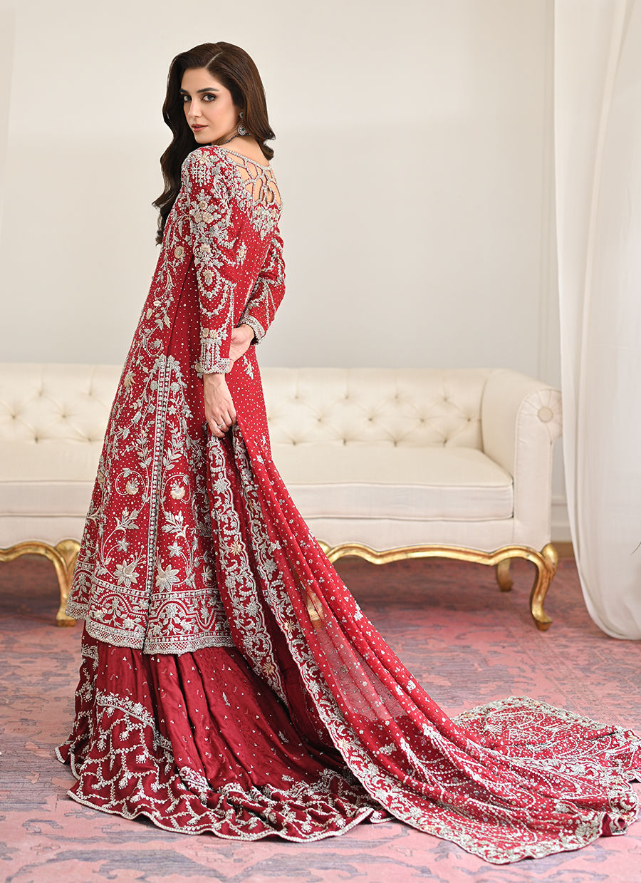 Pakistani Bridal Dress in Kameez Farshi Lehenga Style – Nameera by Farooq