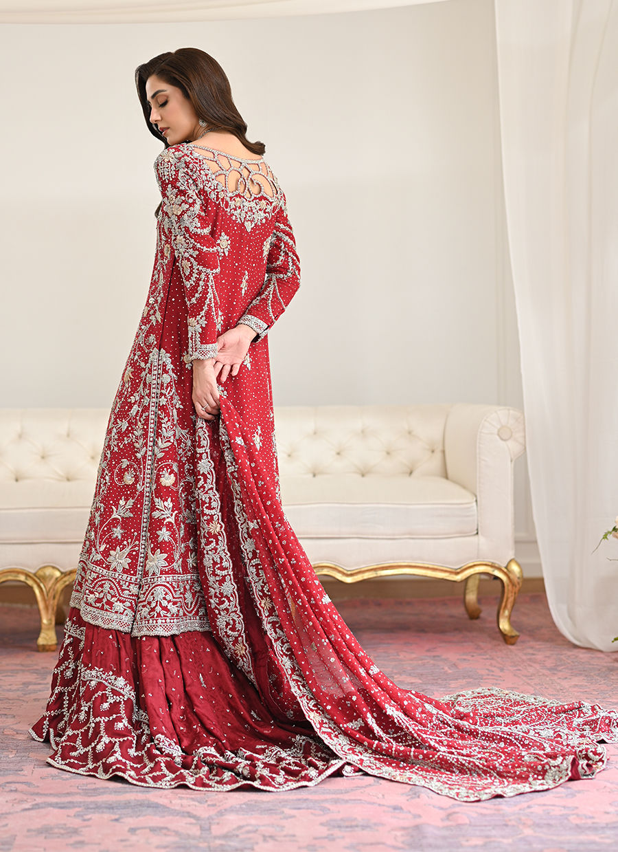 Pakistani Bridal Dress in Kameez Farshi Lehenga Style – Nameera by Farooq