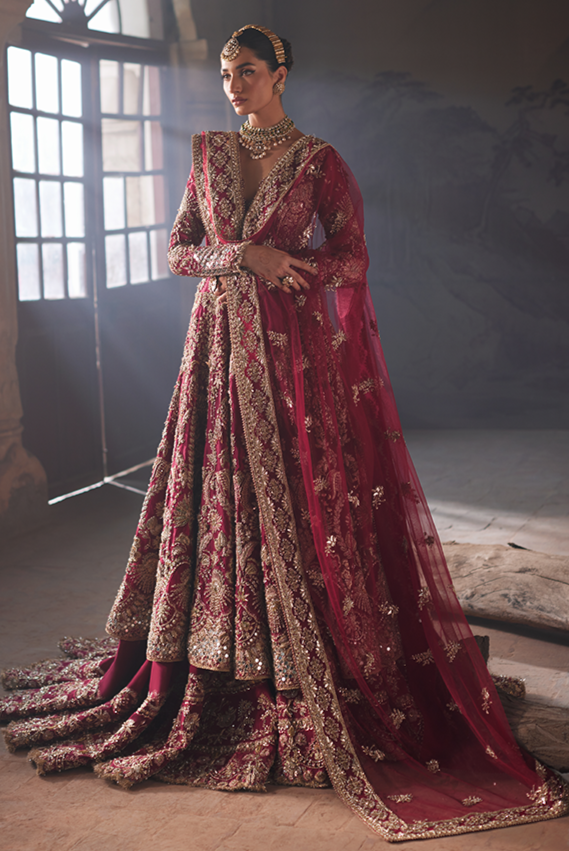 Pakistani Bridal Dress in Farshi Lehenga Gown Style – Nameera by Farooq