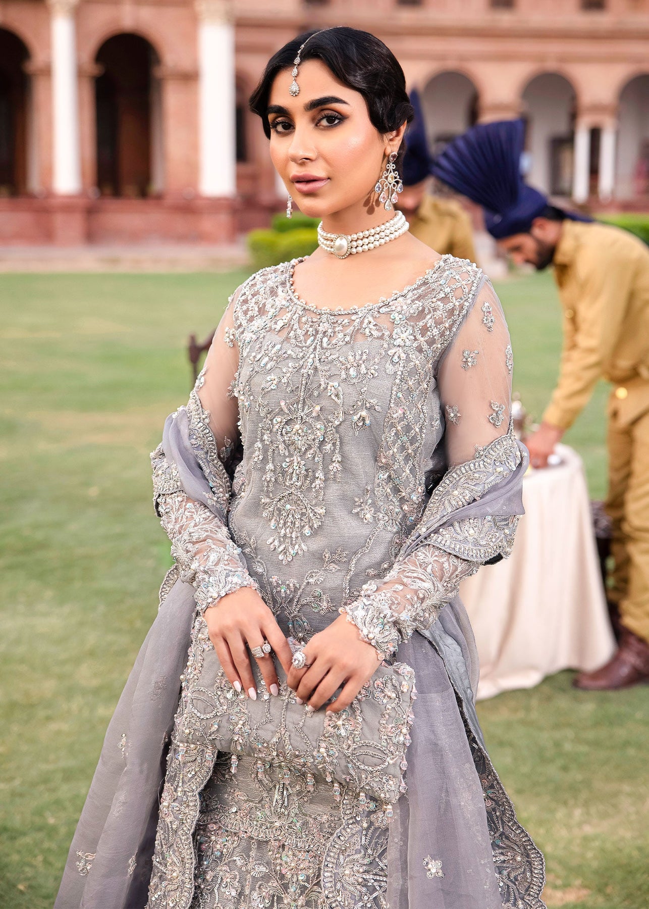 Pakistani Bridal Dress in Grey Lehenga and Shirt Style – Nameera by Farooq