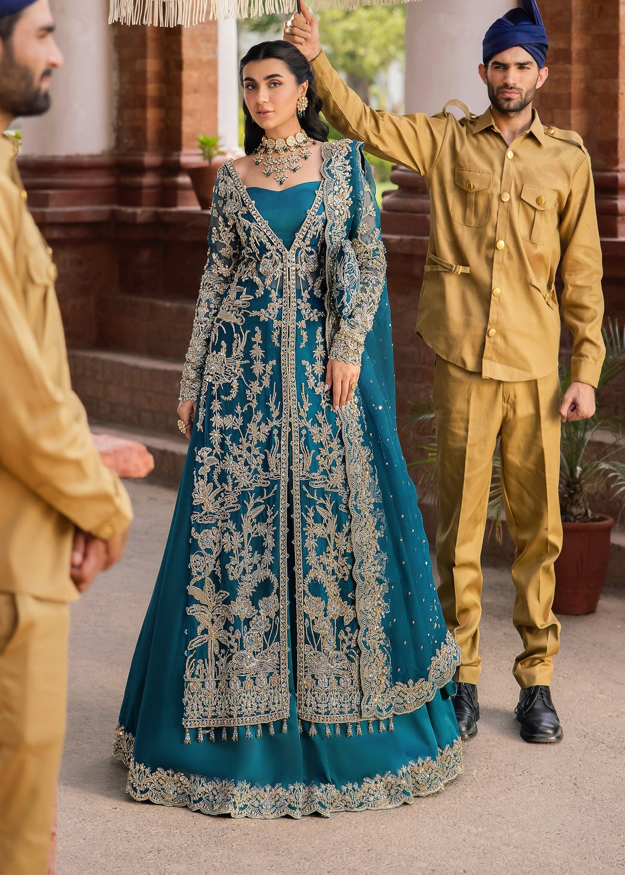 Pakistani Bridal Dress in Open Gown Blue Lehenga Style – Nameera by Farooq