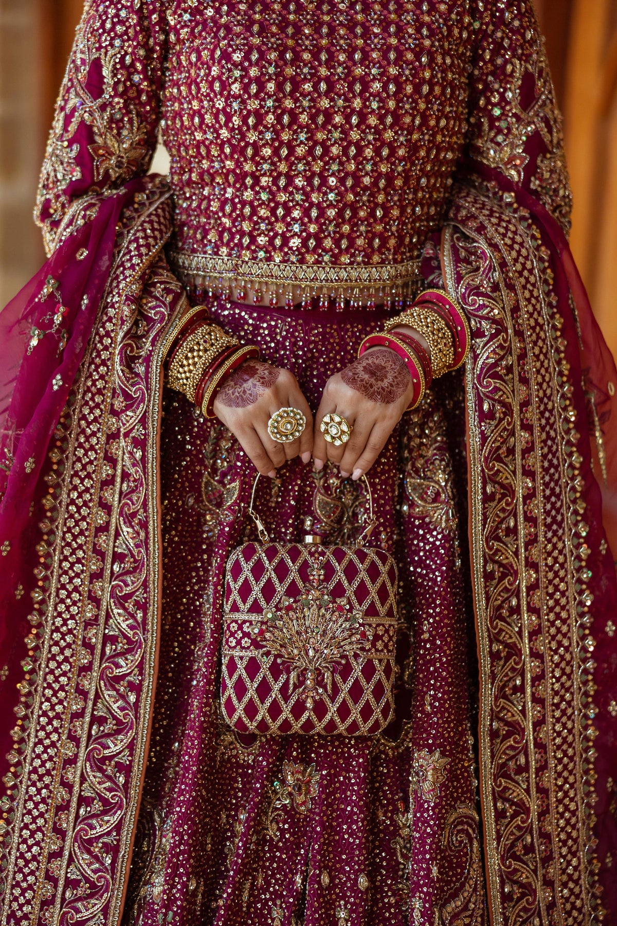 Pakistani Bridal Outfit in Plum Lehenga Choli Style – Nameera by Farooq