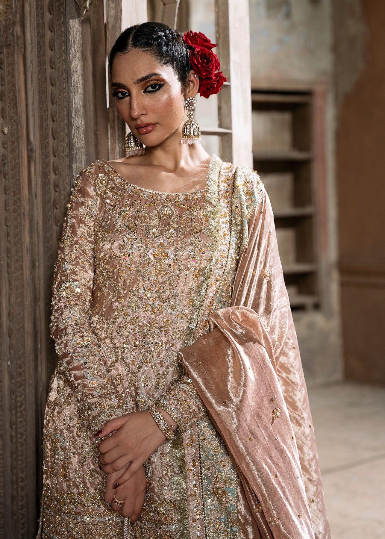 Pakistani Bridal Dress in Pink Shirt and Gharara Style – Nameera by Farooq