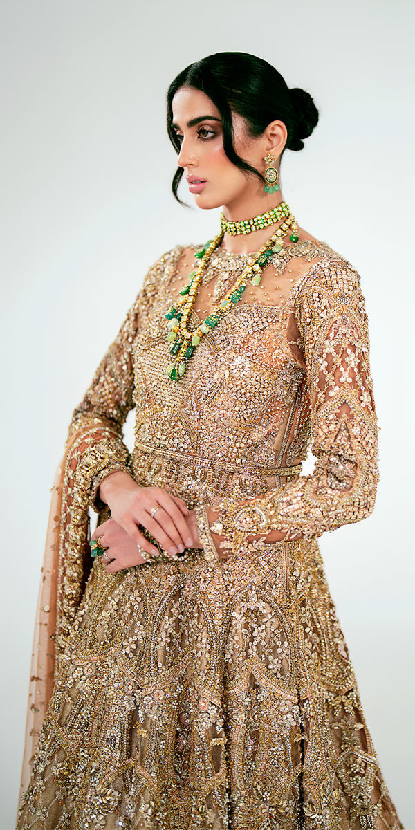 Pakistani Bridal Outfit in Long Tail Gown Dupatta Style – Nameera by Farooq